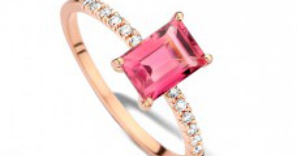 GOUDEN JUWELEN - 18KT geelgouden ring met tourmalijn 0.6ct en diamant 0.08ct